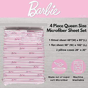 Franco Collectibles Barbie Logos Bedding Super Soft Cozy Microfiber 4 Piece Queen Sheet Set, (Officially Licensed Product)