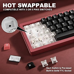 YUNZII AL71 75% Mechanical Keyboard,Full Aluminum CNC,Hot Swappable Gasket,2.4GHz Wireless BT5.0/USB-C Wired,NKRO Programmable RGB Backlight Creamy Typing for Win/Mac(Red,Crystal White Switch)