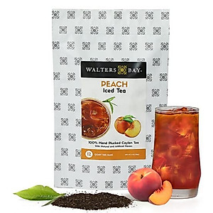 Walters Bay Peach Iced Tea | 12 Quart Sized Tea Bags, Ceylon Tea, Unsweetened, Peach Flavored, 100% Hand Plucked, Black Tea