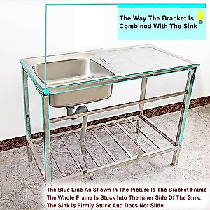 Free Standing Single Bowl Commercial Kitchen Sink With Bracket Stainless Steel Laundry Sink With Mounting Gloves And Drain Outdoor Garden Sink W/Workbench For Restaurant Garage Backyard ( Size : L29.5