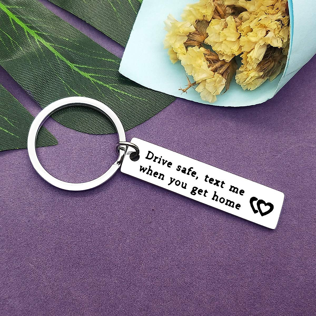 Couple Keychain New Driver Gift Keychain Drive Safe Text Me When You Get Home Keyring 16th Birthday Gift Sweet 16 Gift Graduation Gift for Daughter Son Christmas Jewerly for Trucker Husband Boyfriend