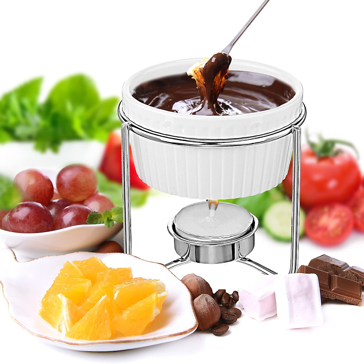 40 Pieces Ceramic Butter Warmers Set 8 Pieces Butter Warmers Butter Melter with 32 Pieces Tea Light Candles Food Warmer Candle for Chocolate Seafood Fondue Dishwasher Safe Microwave Safe Oven Safe