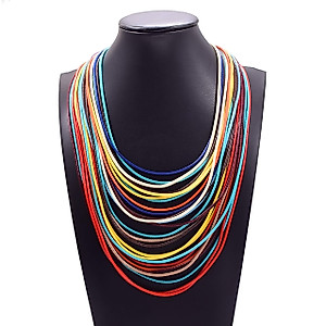 Women Multi Layer Chunky Bib Necklace Magnetic Clasp Wax Line Choker Statement Jewelry