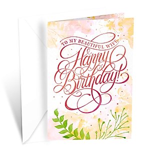 Prime Greetings Romantic Wife Birthday Card, Made in America, Eco-Friendly, Thick Card Stock with Premium Envelope 5in x 7.75in, Packaged in Protective Mailer
