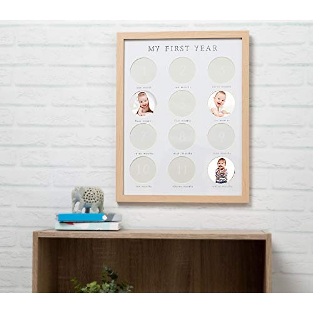 Pearhead Baby's First Year Photo Frame, Monthly Growth Baby Picture Frame, Gender-Neutral Baby Frame, Wooden