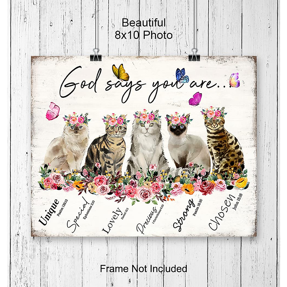 God Says You Are Cat Wall Art - Christian Inspirational Encouragement Gifts for Women - Bible Verses, Psalms, Scripture Wall Decor- Catholic Religious Gifts - Positive Motivational Quotes - Boho Decor