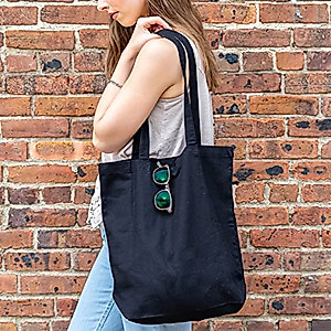 Canvas Tote Bags Bulk - 12 Pack Black Cotton Shopping Bags with Shoulder Length Handles, Small Reusable Natural Organic Muslin Fabric Cloth, Blanks For Sublimation, Stores, Business, Crafts - 15x16