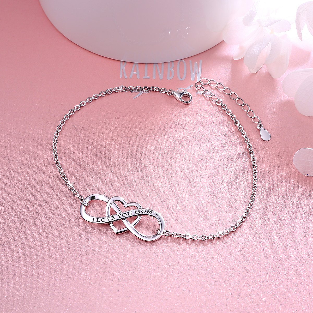 DAOCHONG I Love You Mom S925 Sterling Silver Heart Infinity Bracelet for Mother Mama Mommy Mum Mama Birthday Jewelry