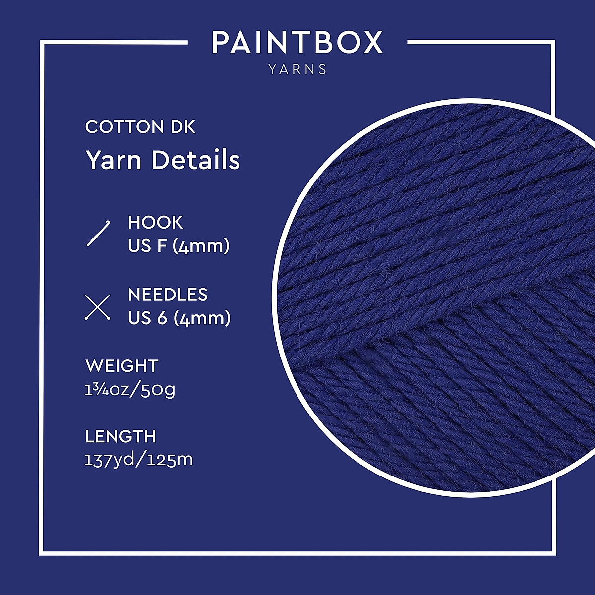 Paintbox Yarns 100% Cotton DK Yarn 1.76oz (50g), 137 Yards (125m) - Royal Blue Wool for Crochet, Knitting - Soft, Lightweight Double Knit Yarn for Clothes