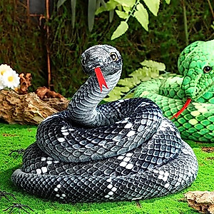 Hiboom Giant Snake Plush Large Stuffed Animal Snake Realistic Stuffed Snake Lifelike Plush Snake Toy Gifts for Birthday Party Prank Props (Black, Gray, 71 Inch)