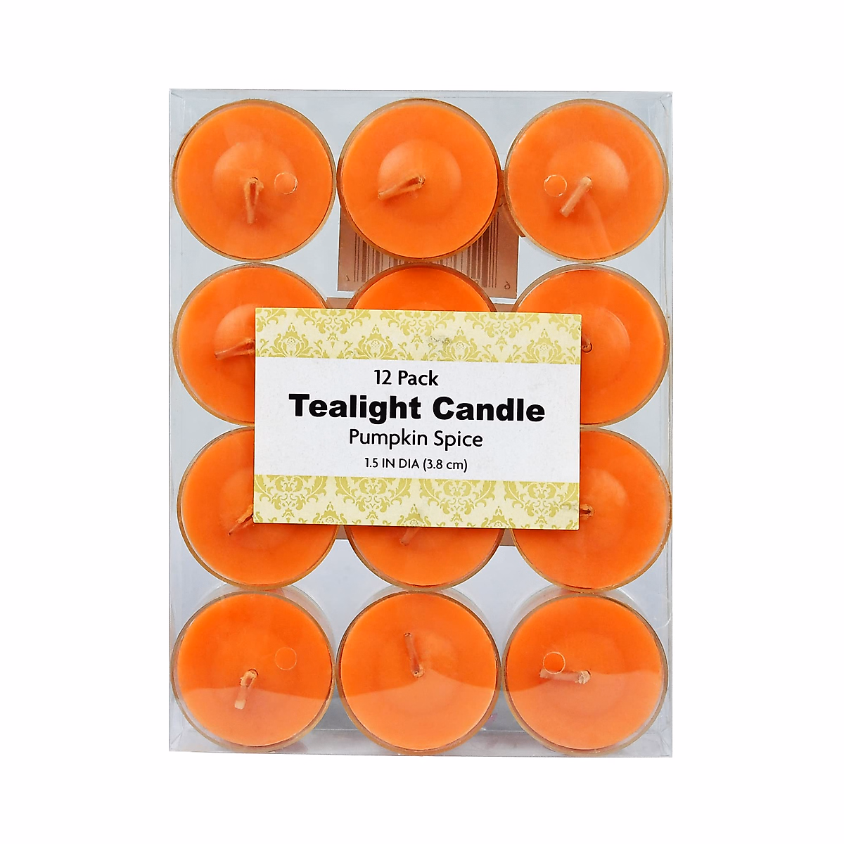 Jeco Inc. 12pk Pumpkin Spice Tealight Candles, 1.75&quotD x 0.75&Quoth, Orange, 12 Count