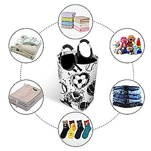 Beabes Sport Ball Black And White Laundry Hamper Folding Washing Bin Football Basketball Volleyball Baseball USA Game Lien Storage Basket With Aluminum Handle Bathroom Dorm Closet-Square