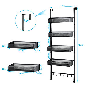 keomaisyto Upgrade Over the Door Organizer with Hooks &Baskets, 5 Tier Wall Mounted Pantry Door Organizer Hanging Spice Rack for Kitchen, Metal Back of Door Storage for Spice Snack Black