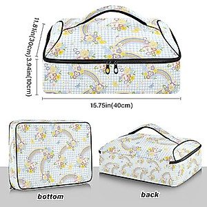 Kcldeci Insulated Thermal Food Carrier Insulated Casserole Carrier for Hot or Cold Food,Butterfly Rainbow on Gingham Plaid Insulated Tote Bag for Potluck Cookouts Parties Picnic,Lasagna Lugger