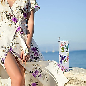 Reyouk Hummingbird Tumbler - Hummingbird Gifts for Women -Watercolor Tumbler Cup With Lid 20oz Girls Coffee Travel Mug,Hummingbird Gifts Floral Gift Ideas - Humming Birds Gift-hummingbird Cup