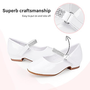 Stelle Girls Dress Shoes Toddler White Flower Girl Low Heels Mary Jane Flat for School Uniform Wedding(Little/Big kid)(7MT, T02-White)