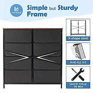 LYNCOHOME 8 Drawer Dresser for Bedroom, Closet, Hallway, Fabric Dresser for Baby, Kids, Sturdy Steel Frame, Lightweight and Movable Chest of Drawer, Black Dresser