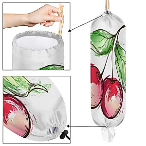 Plastic Bag Holder Fruits Cherry Wall Mount Grocery Bag Holder Washable Plastic Bag Dispenser Garbage Bag Organizer for Home Kitchen Decor, Gifts for Women Mom Family Friends