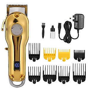 FTVOGUE Professional Electric Hair Clipper Beard Trimmer Hair Cutting Machine Grooming Kit US Plug 100-240V (Gold)