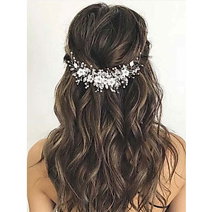 GORAIS Flower Bride Wedding Hair Vine Silver Rhinestone Bridal Headpiece Pearl Hair Piece Crystal Hair Accessories for Women and Girls