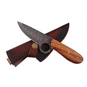 HANDCRAFT GOODS Handmade Hunting Knife with Leather Sheath Fixed Blade Bushcraft Knife1095 Carbon Steel knife-Camping knife Skinner Knife for Men