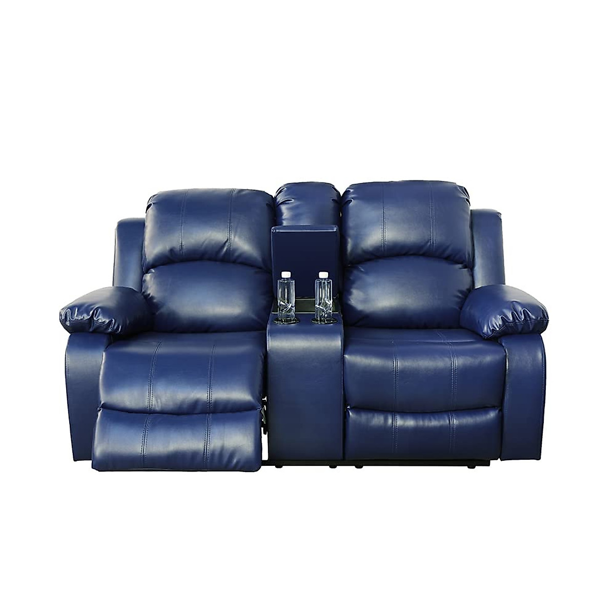 GEBADOL 2 Seaters Recliner Loveseat, Leather Reclining Couch with Cup Holder and Center Console for Living Room/Apartment/Office, Blue