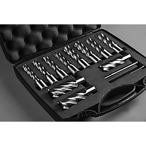 Annular Cutter Set 13 pcs JESTUOUS 3/4 Inch Weldon Shank 2 Cutting Depth and Cutting Diameter from 7/16 to 1-1/16 for Drill Press HSS Standard Kit Two Flat with 2 Pilot Pins