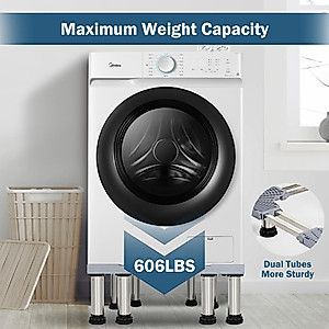 Kokorona Washing Machine Stand Mini Fridge Stand with 8 Strong Feet (9-10.2in High, Dual-Tube), Adjustable Refrigerator Base Multi-Functional Washer Dryer Pedestals, Max Load 606LBS