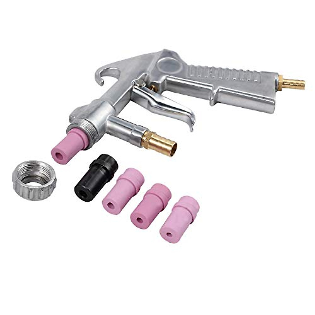 Tanice Sand Blasting Gun Sandblaster with 4pcs Ceramic Nozzles Extra Iron Nozzle Tip Set