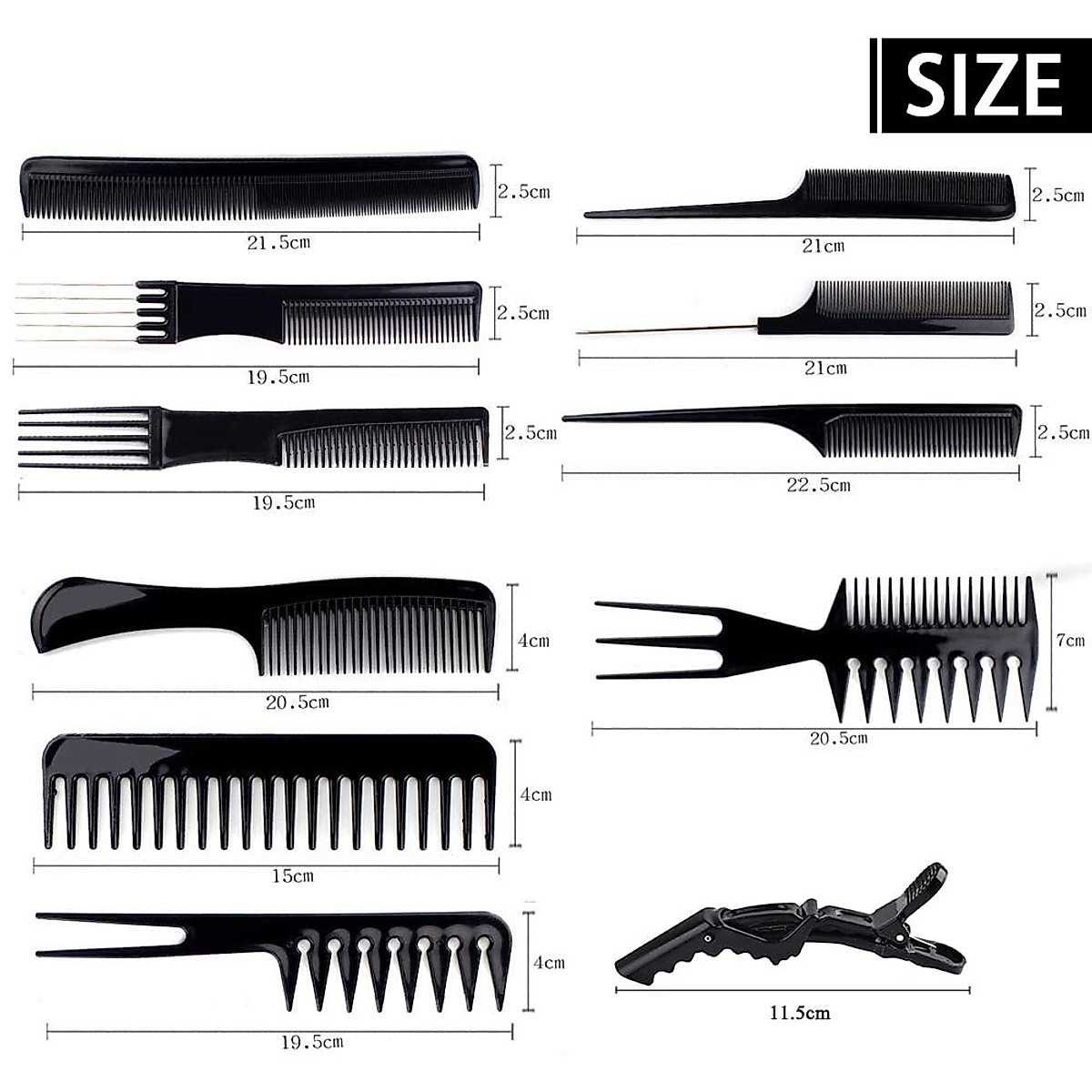 16Pack Styling Comb Set for Women:10Pcs Hair Stylists Styling Comb and 6Pcs Alligator Styling Sectioning Clips,Professional Hair Comb Set Great for All Hair Types,Can Meet Your Different Needs (Black)