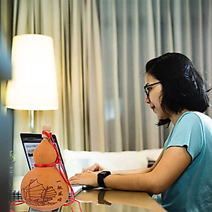 Angoily Gourd Wine Flask Bottle Chinese Wu Lou Wine Bottle with Stopper Wooden Chinese Feng Shui Hu Lu Gourd Ornament for Home Kitchen (Khaki)