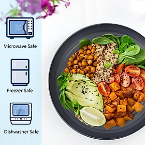 Homienly Deep Dinner Plates Set of 12 Alternative for Plastic Plates Microwave and Dishwasher Safe Wheat Straw Plates for Kitchen Unbreakable Kids Plates (Black, 9 inch)