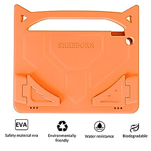 Kids Case for ＨＤ10 Tablet(9th/7th/5th Generation,2019/2017/2015 Release)-SHREBORN Lightweight Shockproof Case with Cute Cat Handle Stand, Not fit iPad Samsung 10 inch Tablet-Orange