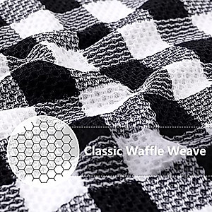 homing Kitchen Towels, 100% Cotton Waffle Weave Dish Towels for Drying Dishes, Super Soft, Absorbent, Quick Dry, 4 Pack Buffalo Plaid Hand Towels for Kitchen (13" x 28", Black & White)
