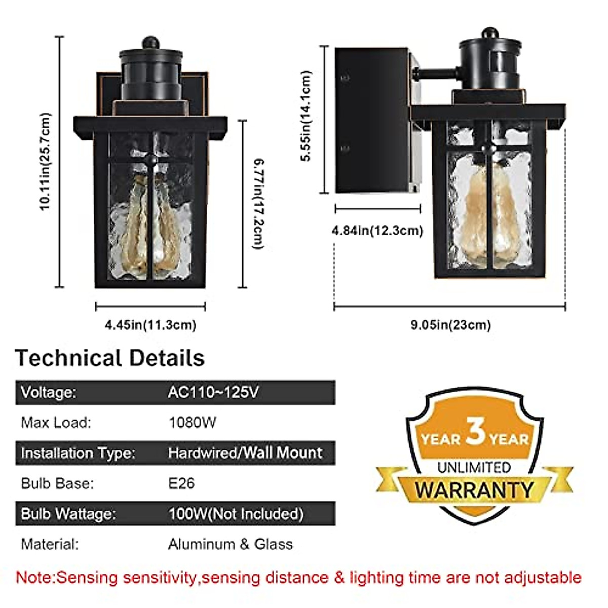 Myhaptim Porch Lights with GFCI Outlet,Dusk to Dawn Motion Sensor Outdoor Lights,3 Lighting Modes Black Front Door Lights,Waterproof Outside Wall sconces for House Patio Garage