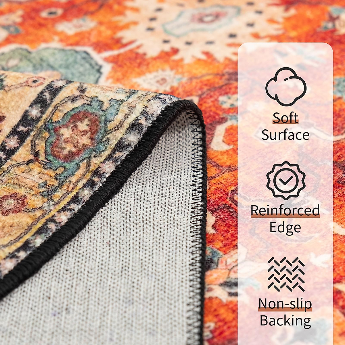 Castage Boho Rug 3x5,Washable Area Rugs for Bedroom Living Room Kitchen Entryway,Small Vintage Bohemian Distressed Non Slip Oriental Tribal Carpet,Retro Rust