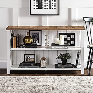 Walker Edison 2 Tier Modern Farmhouse Wood Bookcase Bookshelf Storage Home Office Storage Cabinet, 52 Inch, White