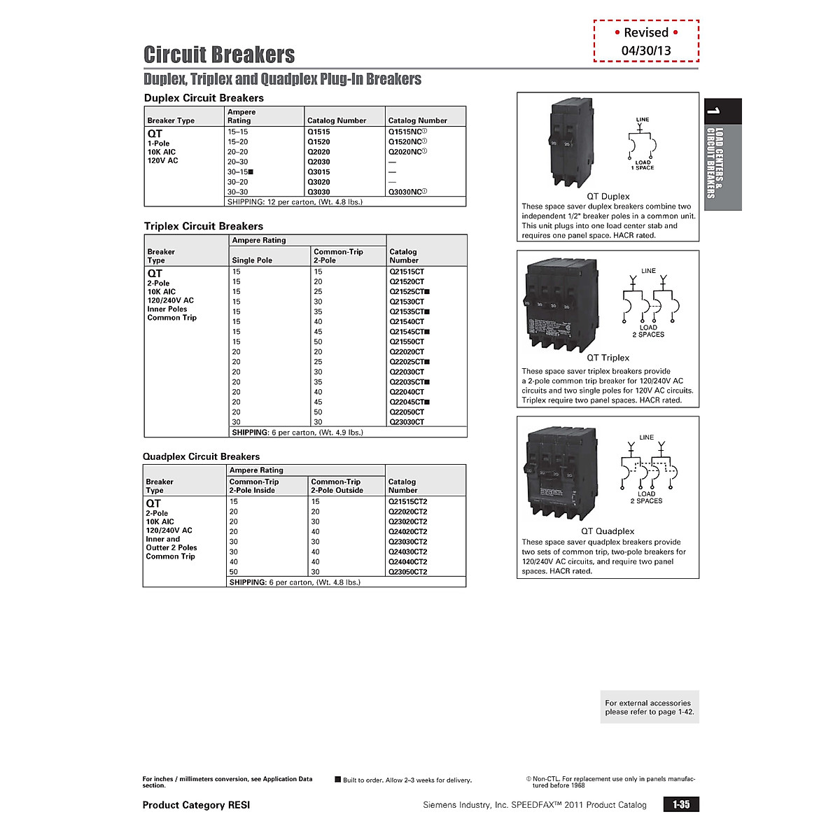 Siemens -HI Q1515NC Two 15-Amp Single Pole 120-Volt Non-Current Limiting Circuit Breaker