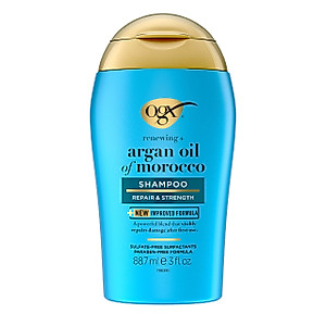 OGX Renewing + Argan Oil of Morocco Shampoo, Damage Repairing Shampoo & Argan Oil to Cleanse & Help Strengthen & Repair Damaged Hair, Travel Size, TSA-Complaint, 3 fl. oz
