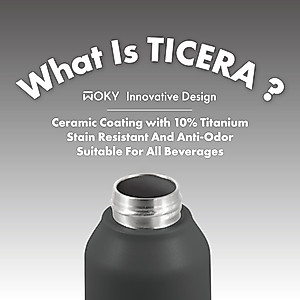 WOKY TIKO 17oz Titanium Ceramic Tumbler - Double-Layer Stainless Steel Insulated Water Bottle, Vacuum Structure Design with Titanium Lid & Silicon Carry Strap - Perfect for Gym, Travel & Everyday Use