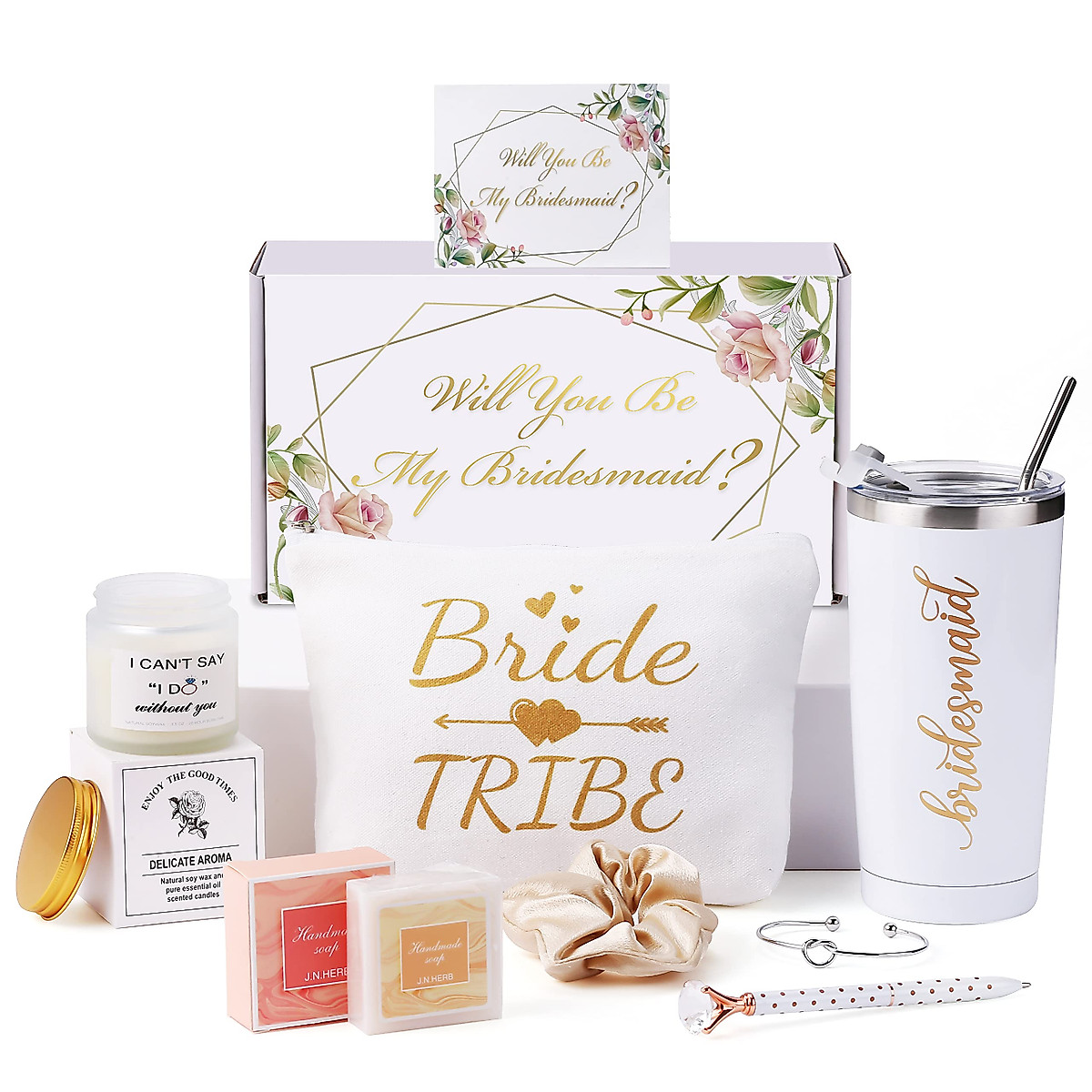 DHQH Bridesmaid Proposal Gifts Bridesmaid Gifts Box from Brides Bachelorette Party Gifts for Bridesmaids Wedding Gifts for Bridesmaid,20oz Bridesmaid Tumbler With Lid and Straws