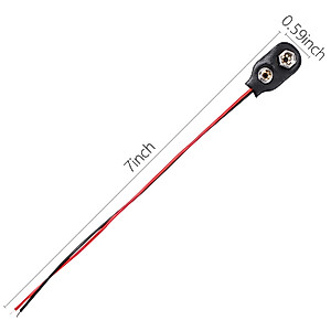 Teqooza 9V-Battery Clip Connector, 9 Volt Long Cable Connection Soft Shell I Type Black, Pack of 10