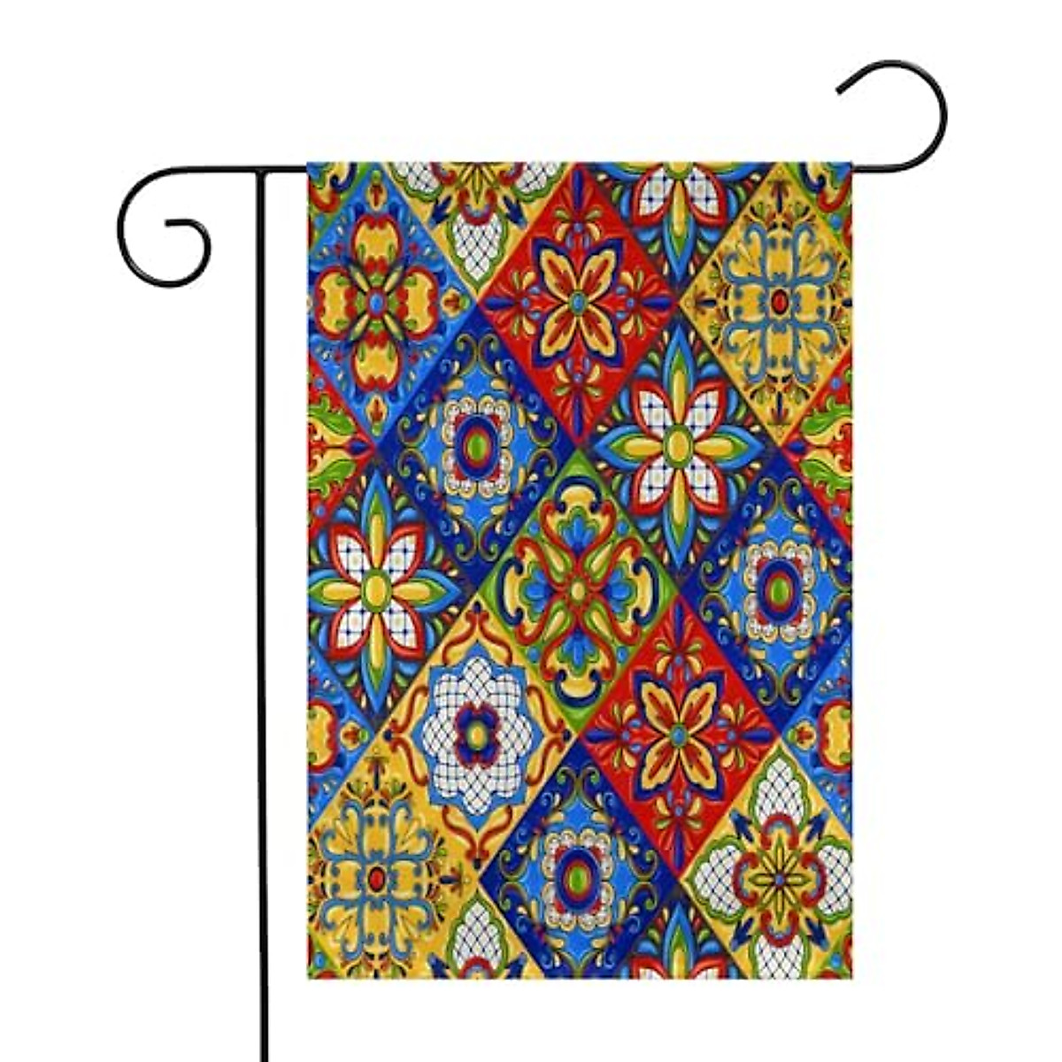 Double-sided garden flag Mexican Talavera Ceramic Tile Outdoor Flag Garden Flag Yard Outdoor Decoration （12×18in）.