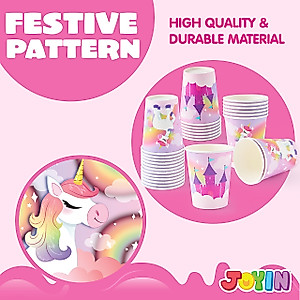 JOYIN 145 Pcs Unicorn Birthday Party Supplies with Unicorn Banner for Girls, 24 Serves Unicorn Disposable Tableware Set with Plates , Cups, Napkins, and Cutlery Sets for Unicorn Themes Party Kids 2 3