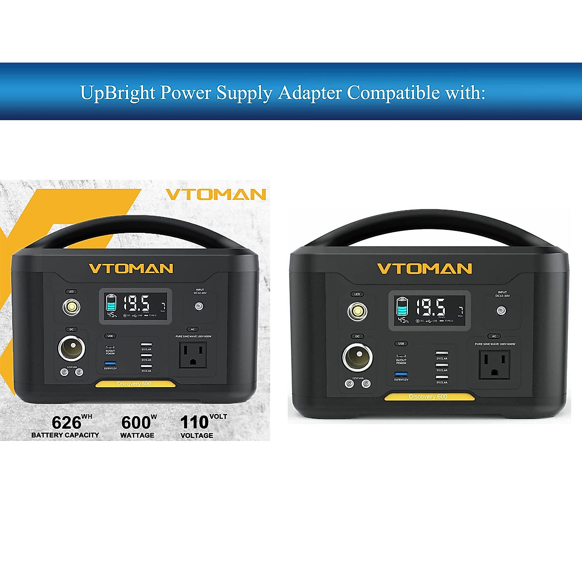 UpBright 12V AC Adapter Compatible with Vtoman Jump 600X 299Wh PS600 600W 626Wh 174000mAh 600 Portable Power Station Solar Generator LiFePO4 Lithium Ion Battery DC Input 12-30V Supply Cord Charger PSU