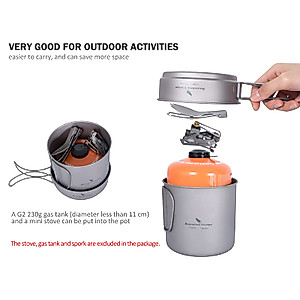 Boundless Voyage Camping Titanium Pot Pan Set with Folding Handles Outdoor Picnic Hiking Bowl Plate Mess Kit Tableware Cookware Ti2053C