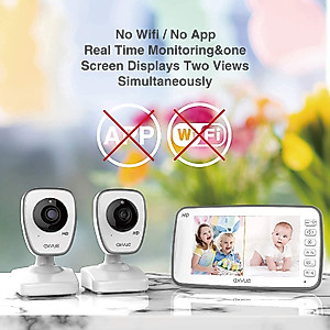AXVUE HD Video Baby Monitor, 720P HD Image Quality, 5.0" IPS Screen Monitor & 2 Camera, Range up to 1000ft, 24 Hour Battery Life, 2-Way Talk, Split Screen, Night Vision, Temperature Monitor, No WiFi.