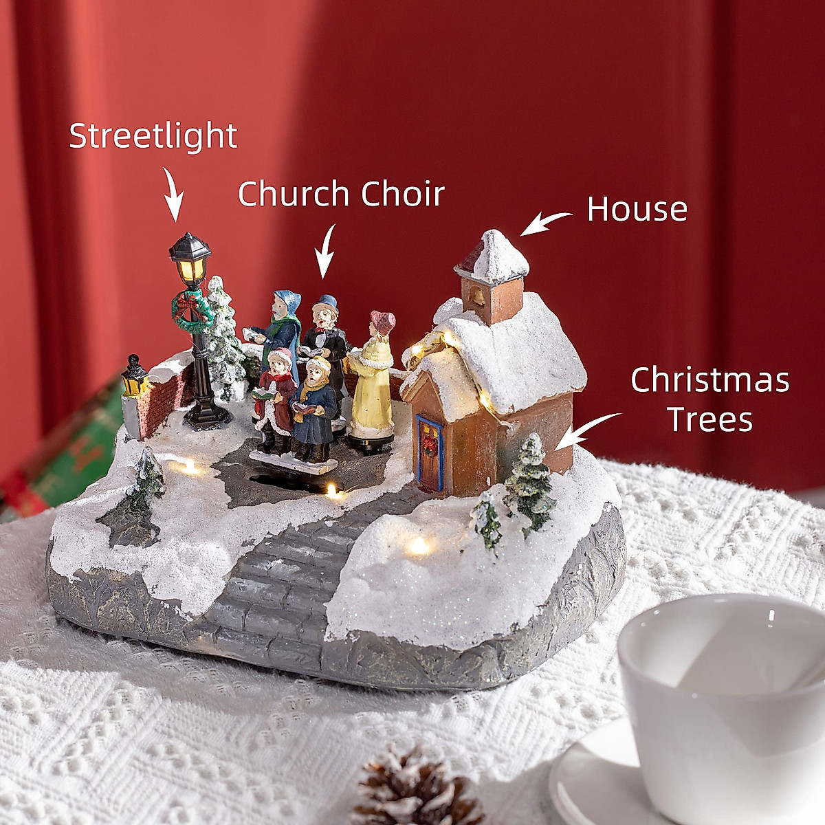 HOMCOM Christmas Village, Choir Animated Winter Wonderland Set with Multicolored LED Light, Battery Operated Christmas Decoration