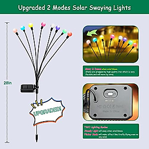 GARPER Solar Garden Lights – High Flexibility Starburst Swaying Lights - Upgraded 2 Modes Solar Lights Outdoor Waterproof, Color Changing Solar Firefly Lights for Yard Pathway Patio Garden Decoration