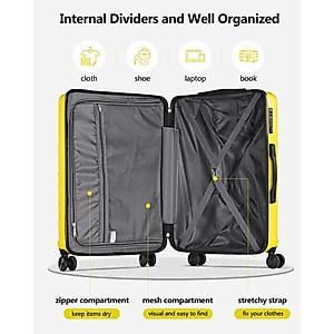 SunnyTour Luggage Sets Expandable ABS + PC Hardside Spinner Suitcase Sets 3 Piece with TSA Lock Double Wheels, Yellow